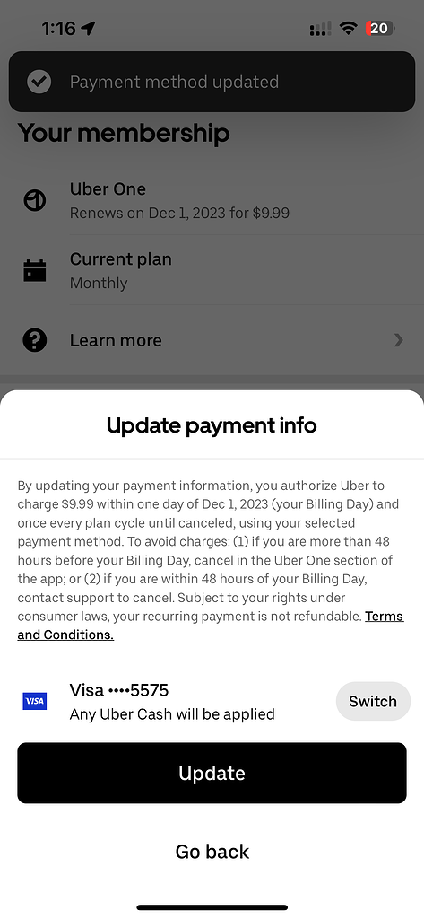 Uber One Billing Day 前 48 小时都没法取消 - 美卡论坛