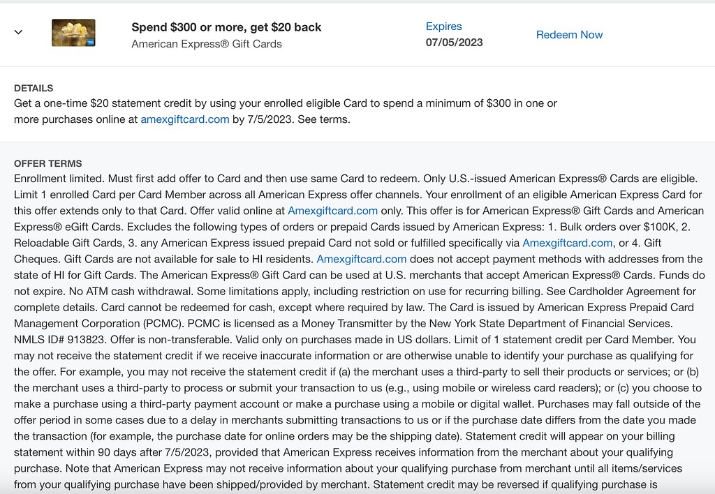Amex GC Spend 300 or More, get 20 back - 信用卡 - 美卡论坛