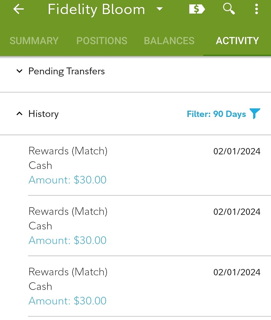Fidelity bloom 好像随机给了多个 30 刀 match (恐怖 IT 直接让 transaction 消失了) - 银行账户 ...