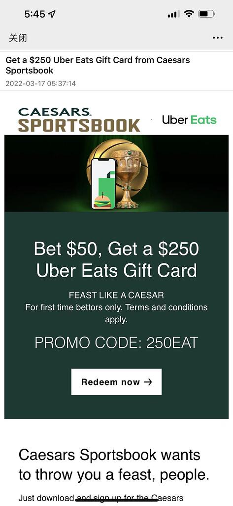 Bet 50，Get 250 Uber eat gift card - 玩卡 - 美卡论坛