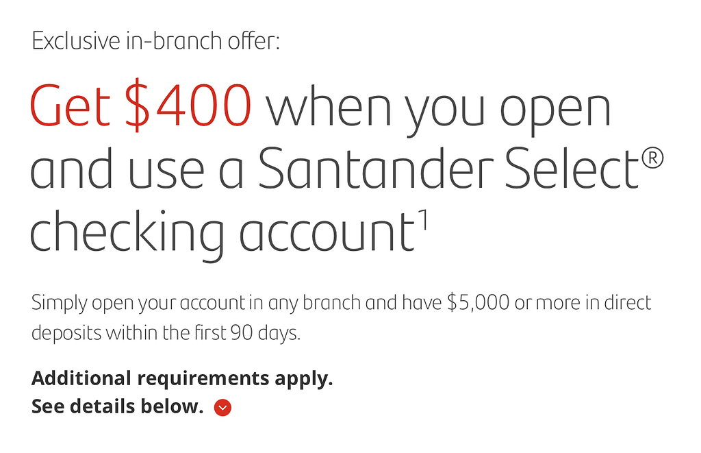 Santander checking 400奖励5K DD - 银行账户 - 美卡论坛