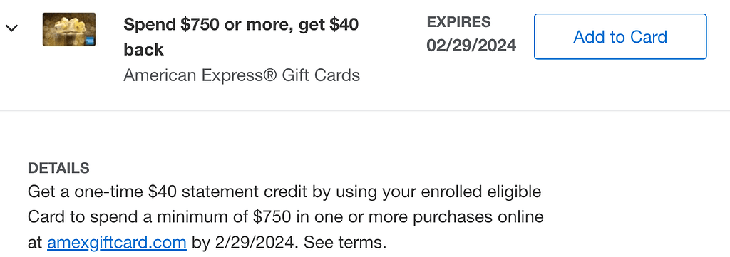 Amex GC Offer [750-40, 325-25] - 信用卡 - 美卡论坛