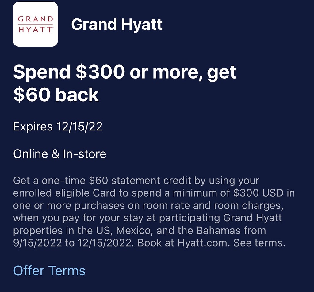 Amex offer grand hyatt 300 - 60 - 玩卡 - 美卡论坛