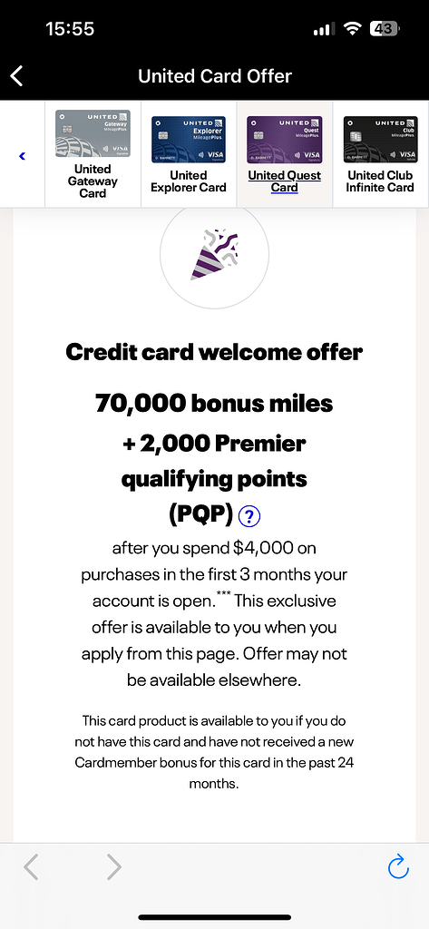 Chase UA Quest 2000PQP/ club 4000PQP offer? - 信用卡 - 美卡论坛