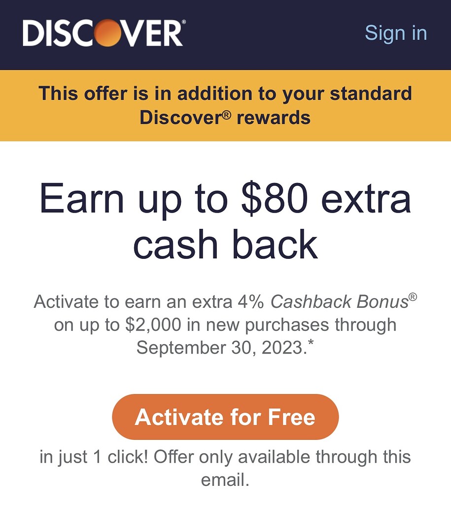 Discover everything 4% cashback email offer - 玩卡 - 美卡论坛