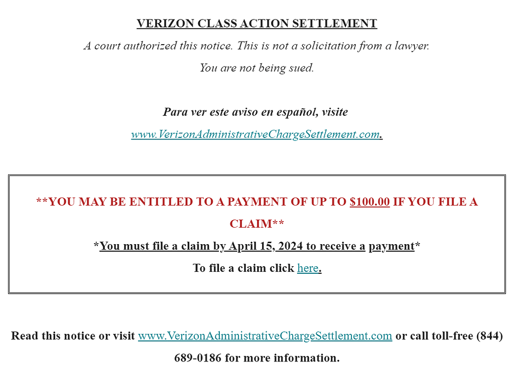 有人收到了Verizon诉讼的邮件吗 （Class Action Settlement） - verizon - 美卡论坛
