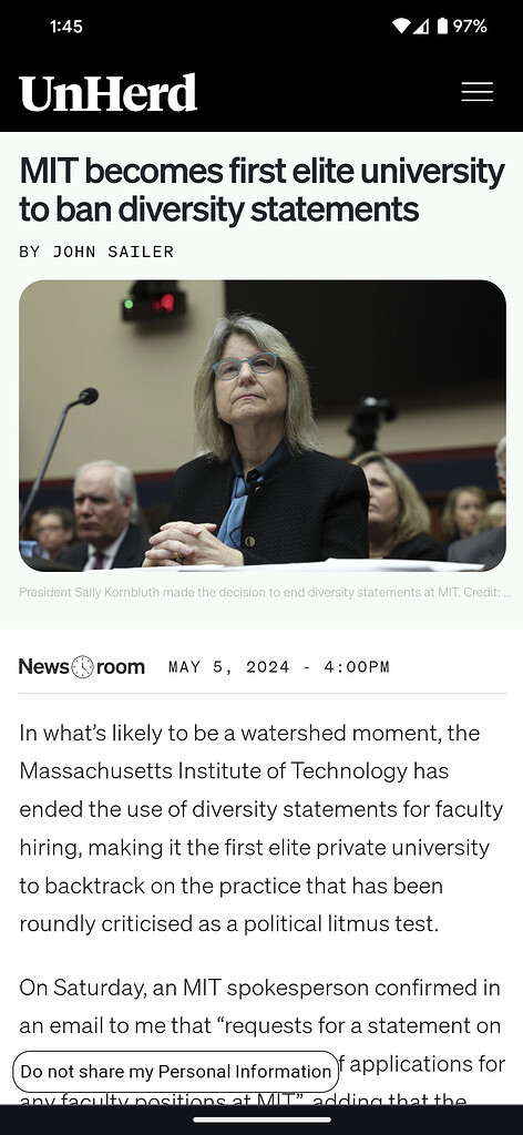 MIT 成为了第一个ban diversity statement的名校 (for faculty hiring) - 社会新闻（已关闭 ...