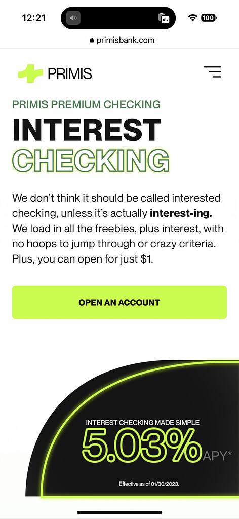 PRIMIS BANK checking 5.03%APY 可以上吗 - 玩卡 - 美卡论坛
