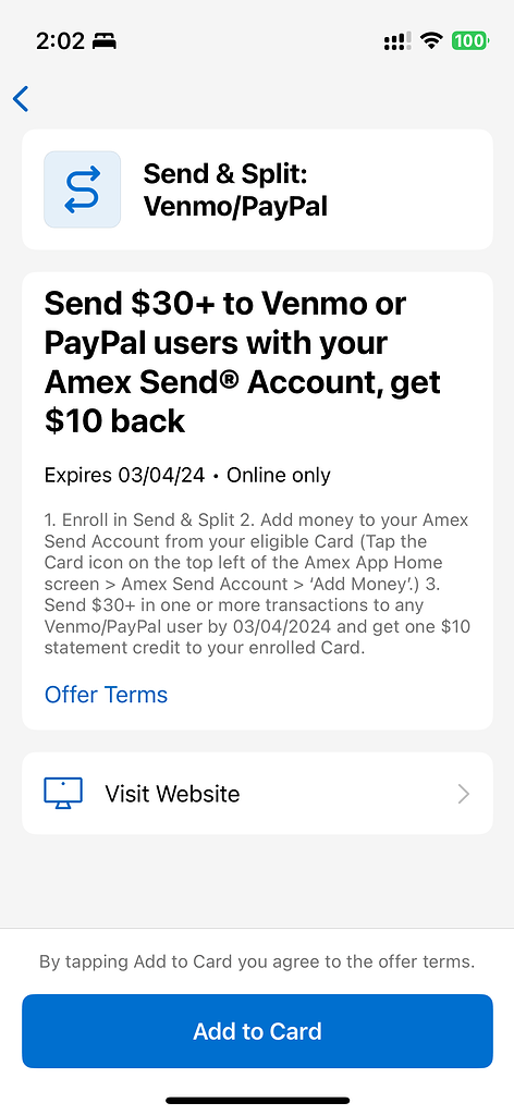 amex offer send&split to venmo/paypal 30-10 - 信用卡 - 美卡论坛
