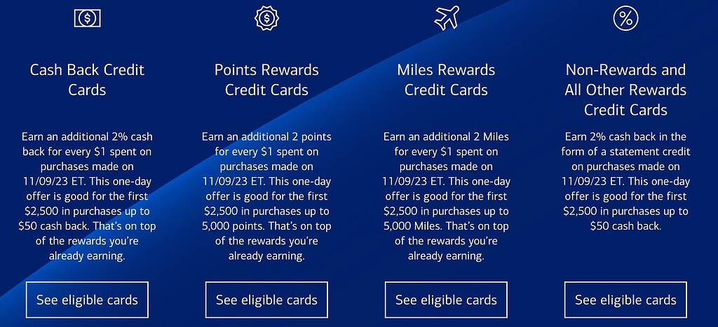 BoA more rewards day 又来了 2% bonus cashback/2 miles on 11/9/2023 - 信用卡 ...