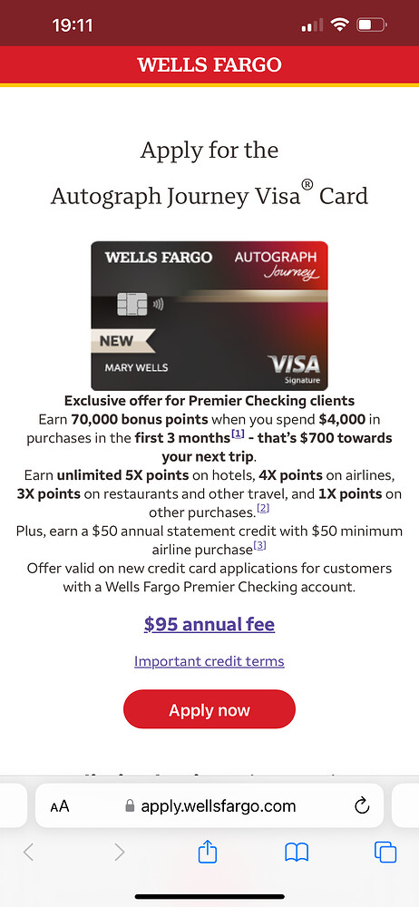 WF autograph journey 70k offer-可能针对 premier checking - 玩卡 - 美卡论坛