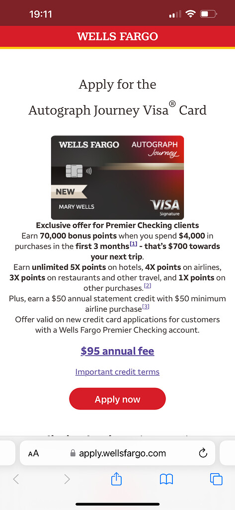 WF autograph journey 70k offer-可能针对 premier checking - 玩卡 - 美卡论坛