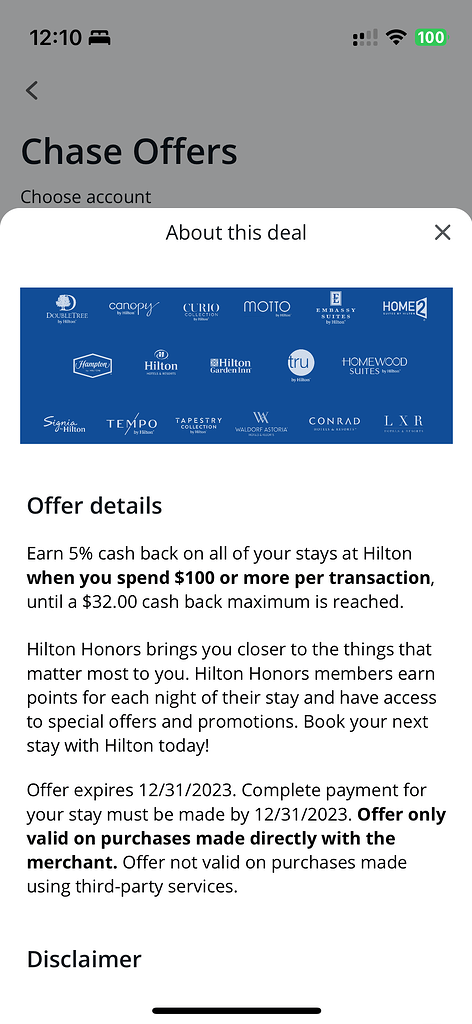chase offer hilton 5% up to 32 - 信用卡 - 美卡论坛