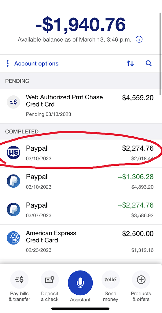 PayPal把我2000多刀吞了？以及ACH pull失败的话会被chase杀吗。 - 玩卡 - 美卡论坛