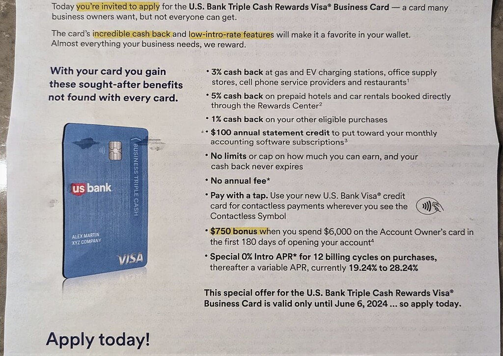 US bank triple cash business card 史高offer？ - 信用卡 - 美卡论坛
