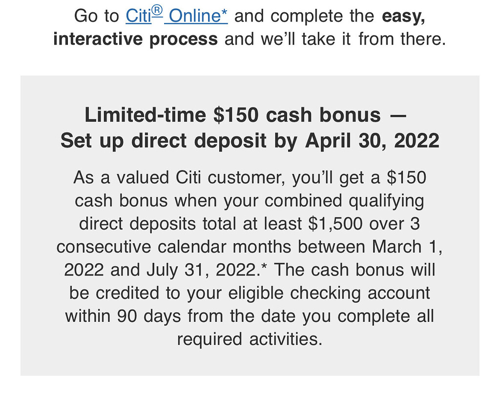Citi Basic checking: Earn a $150 bonus when you set up direct deposit ...