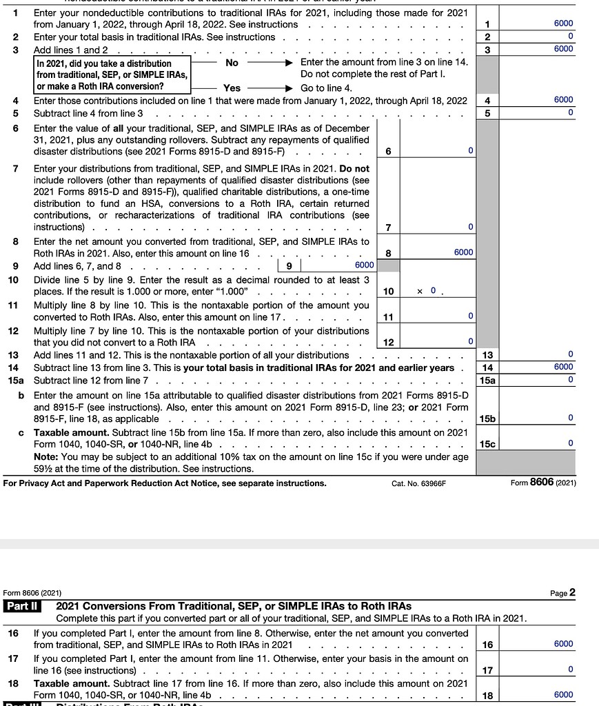 Backdoor Roth 之 Form 8606 与 Worksheet 1-1矛盾 - 税务 - 美卡论坛