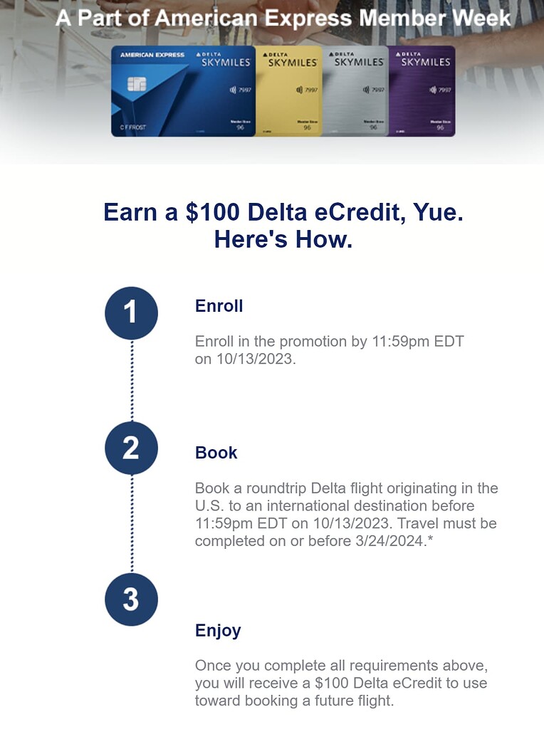 AMEX DELTA MEMBER WEEK international round trip 500-100 - 玩卡 - 美卡论坛