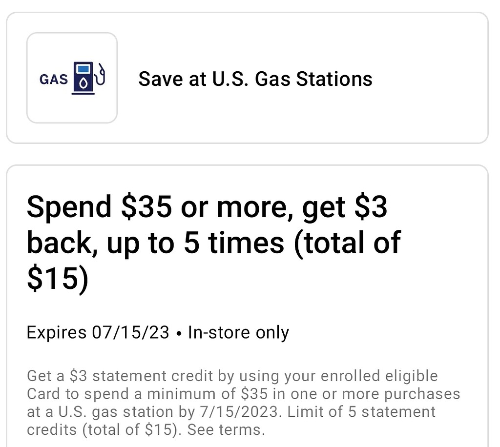 AmEx offer: $3 off $35 at US gas stations (up to 5x) - 玩卡 - 美卡论坛