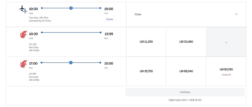 国航HKG/ICN/HND-PEK-YVR联姻票 - 航空常旅客 - 美卡论坛