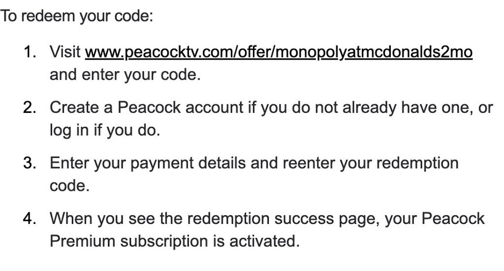 麦当劳免费Peacock Premium Two-Month Subscription code赠送... - 麦当劳 - 美卡论坛