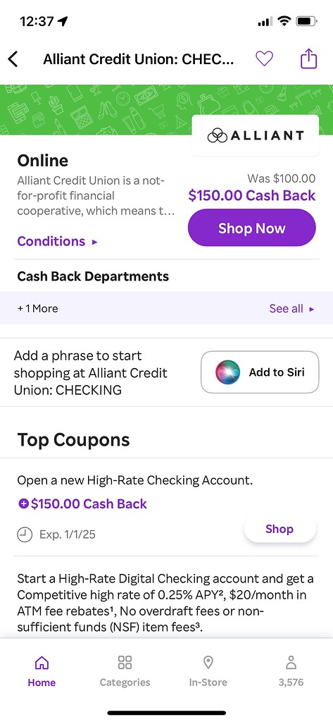 Rakuten Alliant Credit Union Checking $150又回来了 - 银行账户 - 美卡论坛