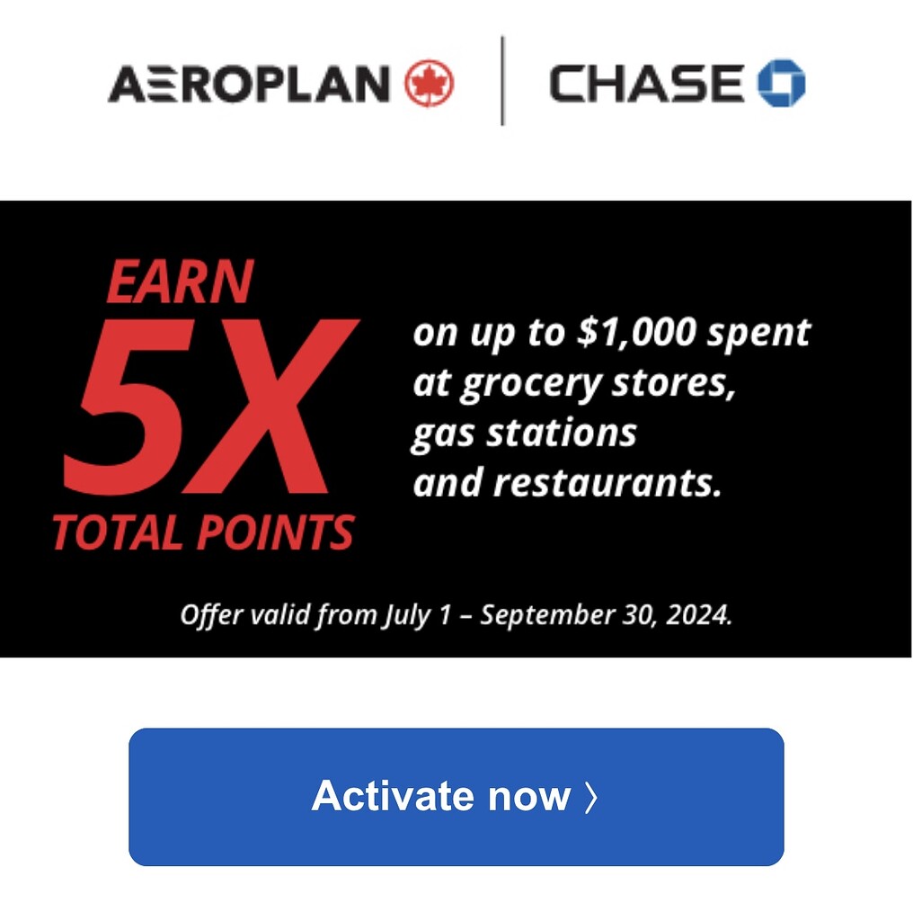 chase aeroplan下个季度5x grocery/restaurant/gas(targeted?) - 玩卡 - 美卡论坛