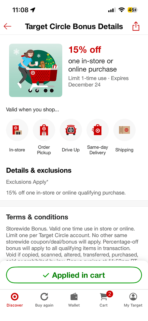 Target 15% off （target circle offer） - 购物折扣 - 美卡论坛