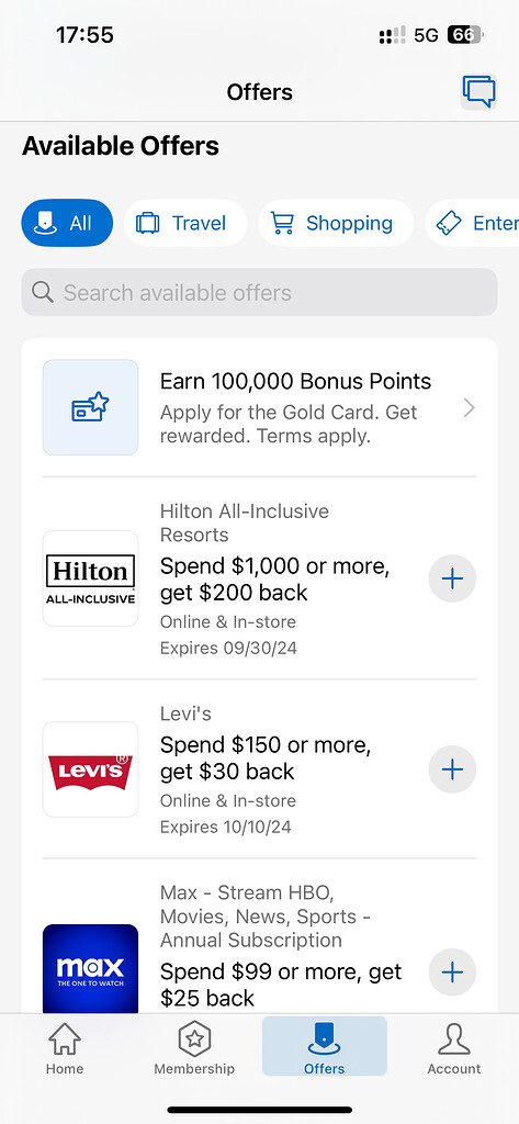 Amex offer里居然自己出现了gold的100k+$100offer - 玩卡 - 美卡论坛