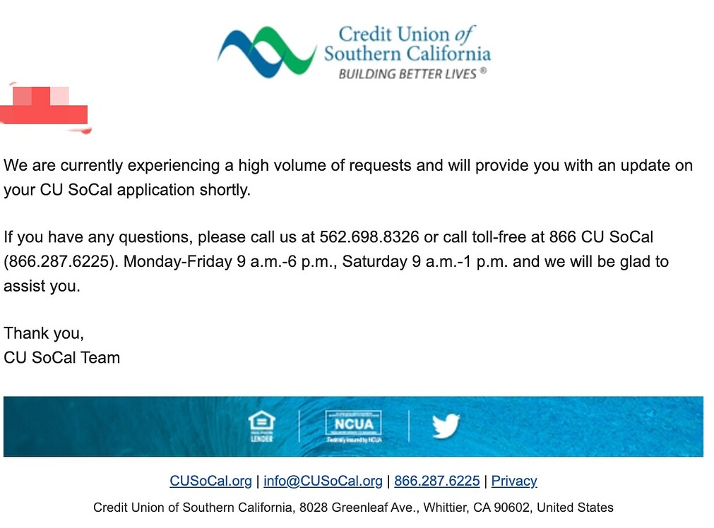 Credit Union of Southern California - 美卡论坛