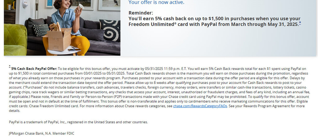 Chase Freedom Unlimited PayPal 5%返现 - 信用卡 - 美卡论坛