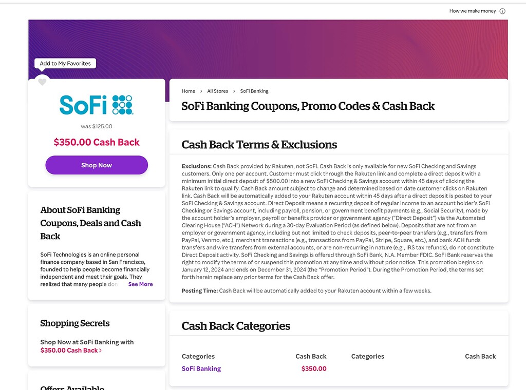 【10.6复活 -> DEAD】SoFi Rakuten $350了 可以无脑冲了 ($350 Rakuten + $325 DD with ...