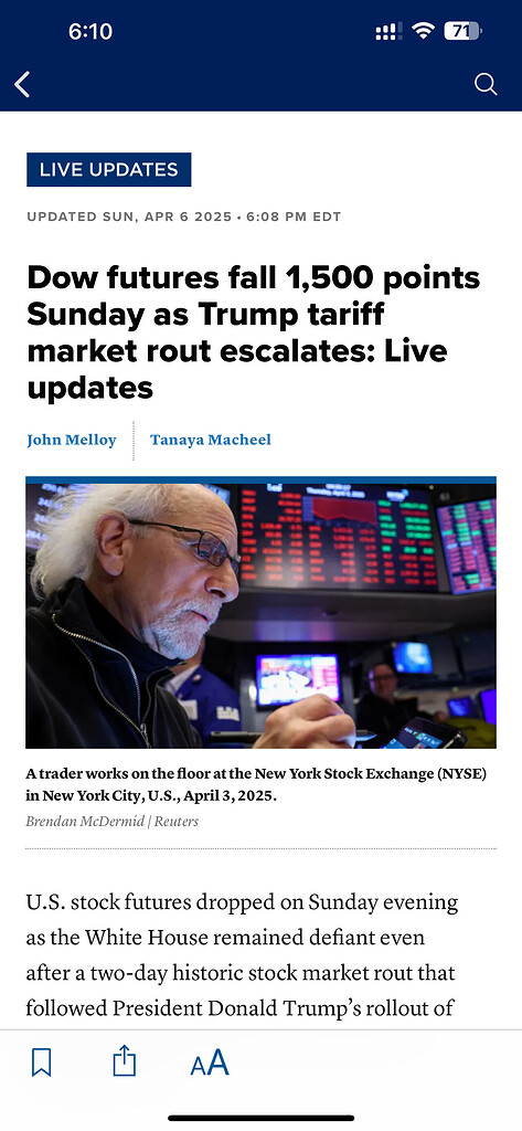 Dow futures fall 1,500 points Sunday as Trump tariff market rout ...