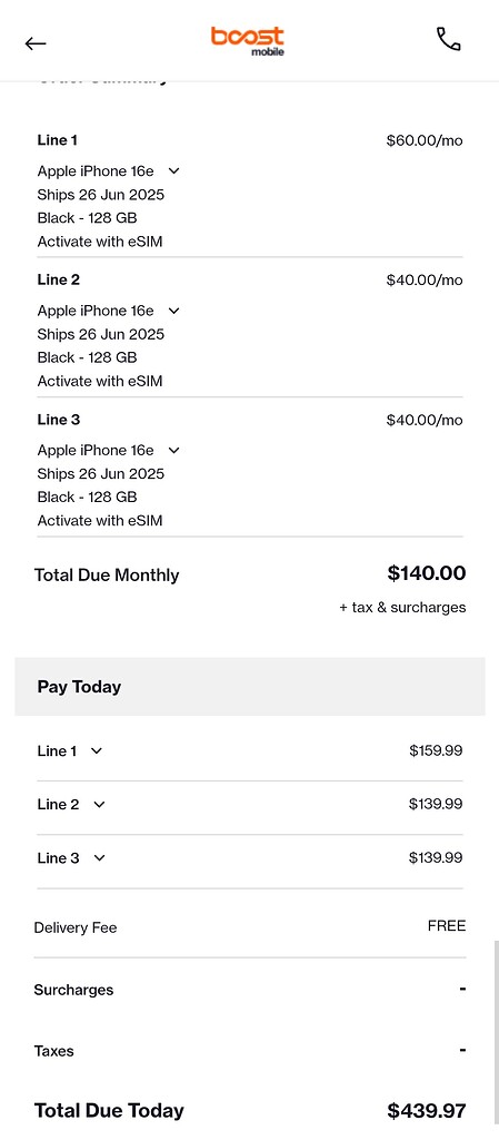 [DEAD ToS已改不要下单] Boost Mobile - pretax iPhone 15 (3台$590) iPhone 16e ( 3台 $440), - 败家 - 美卡论坛