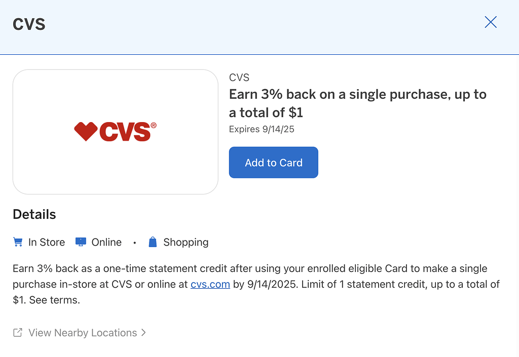 💦Amex CVS offer 3% up to $1 - 玩卡 - 美卡论坛