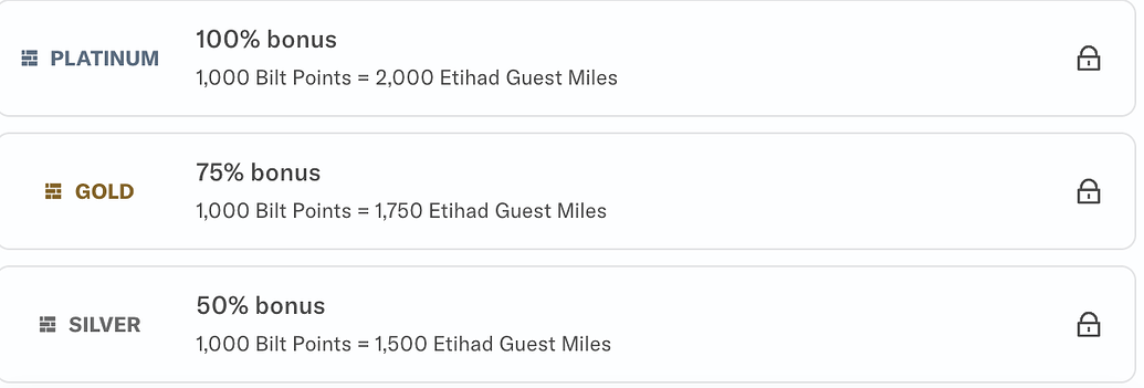 Bilt Rent Day 11月 Etihad 额外Plantinum 100%, Gold 75%, Silver 50% - 玩卡 - 美卡论坛