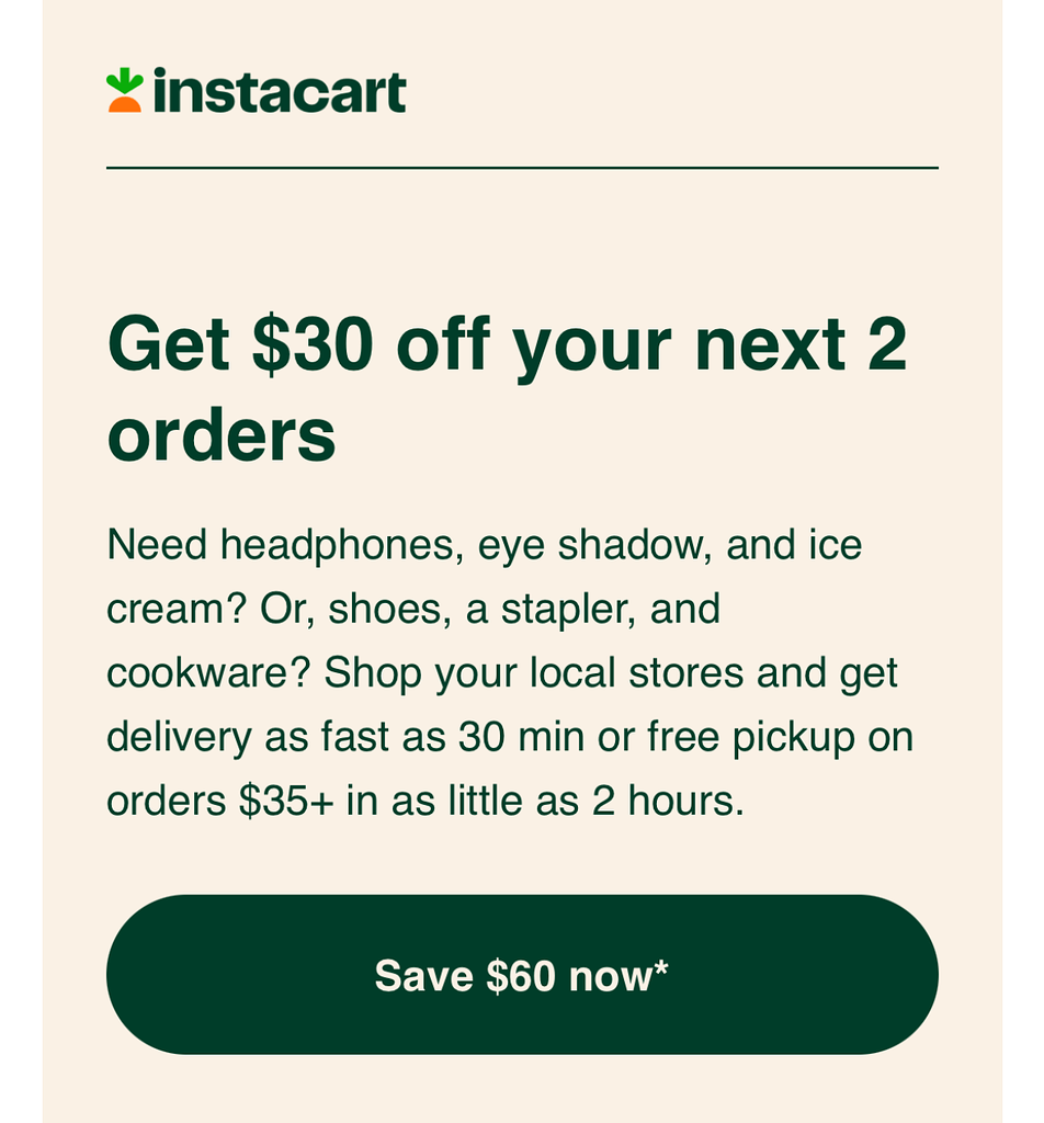 Instacart 50-30 *2 offer - 购物折扣 - 美卡论坛