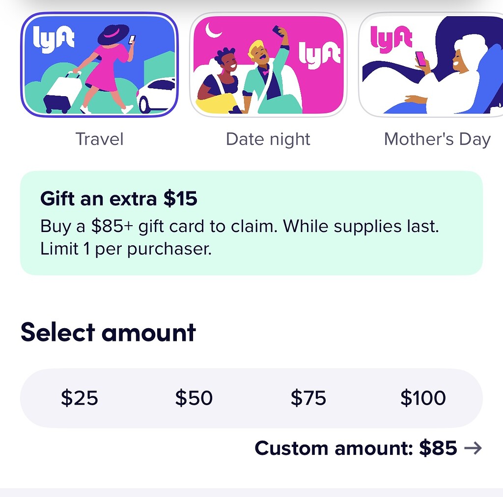 Lyft “Buy a gift card, get $15 extra” - 败家 - 美卡论坛