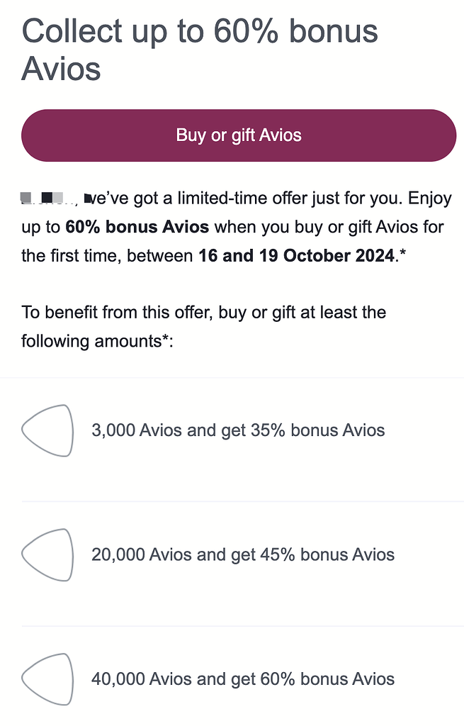 QR 卖分 60% bonus Avios when you buy or gift Avios for the first time ...