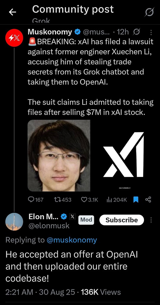 華人Xuechen Li因涉嫌竊取xAI商業機密跳槽到OpenAI被起訴 - 法律 - 美卡论坛