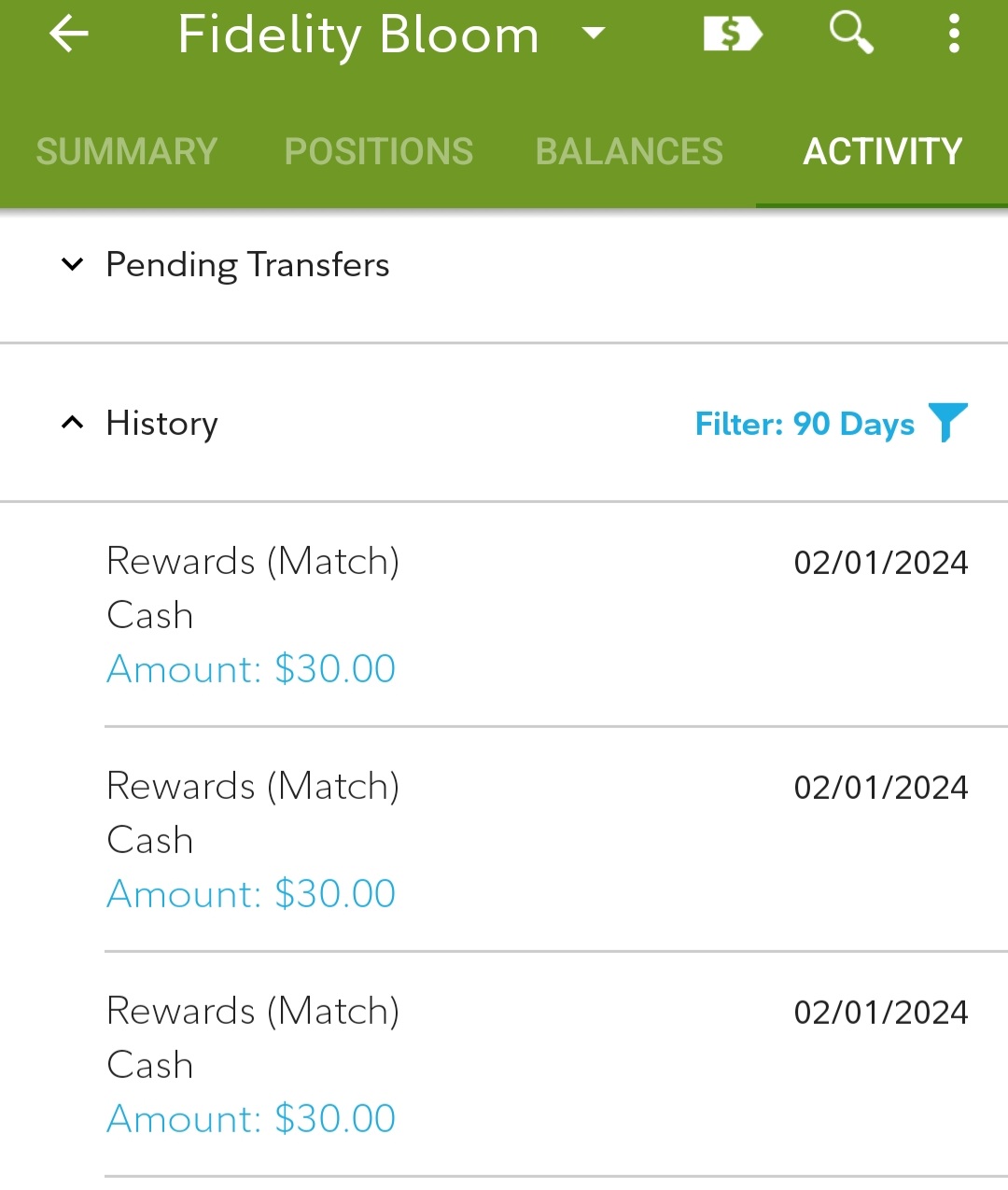Fidelity bloom 好像随机给了多个 30 刀 match (恐怖 IT 直接让 transaction 消失了) - 银行账户 ...