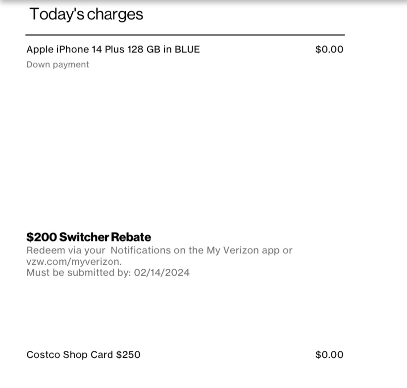 在Costco转网进Verizon可以得到$250 Costco card和$200 Verizon credit - 手机卡 - 美卡论坛