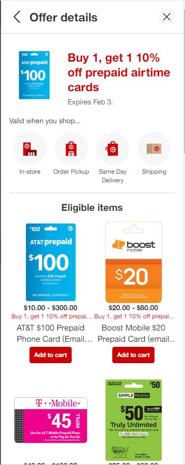 Target prepaid phone card 5% off, 搭配红卡能做到接近9折 - 败家 - 美卡论坛