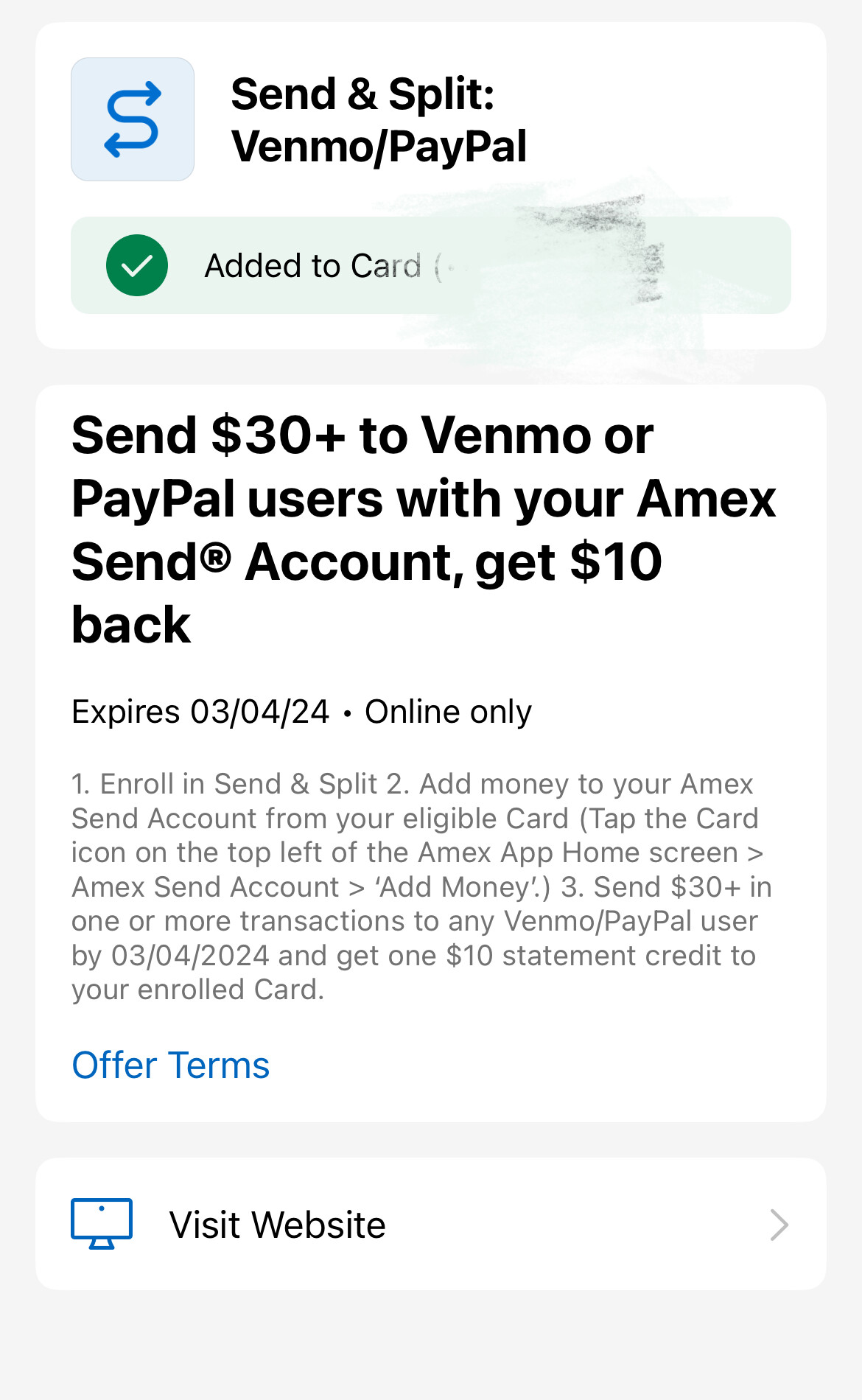 Amex offer PayPal or Venmo $30 返$10 - amex美国运通 - 美卡论坛