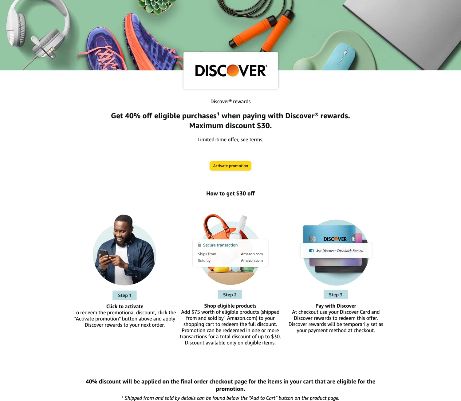 Amazon Discover 40% off up to $30 2024一月新羊毛 - 信用卡 - 美卡论坛