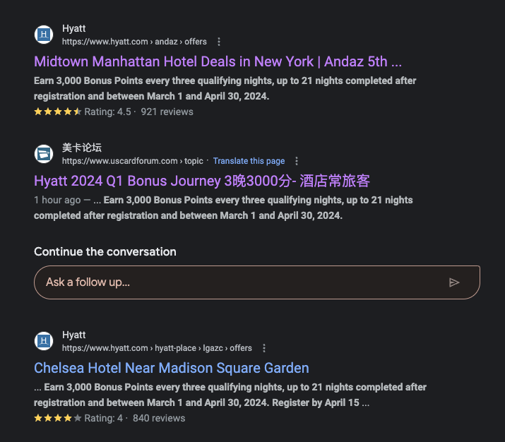 [2/22入口开启] Hyatt 2024 Q1 Bonus Journey 3晚3000分 - 酒店常旅客 - 美卡论坛