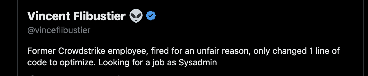 这个是真的吗？First day at Crowdstrike, pushed a little update and taking the ...