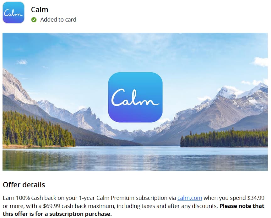 Chase Offer: Earn 100% cash back on your 1-year Calm Premium ...