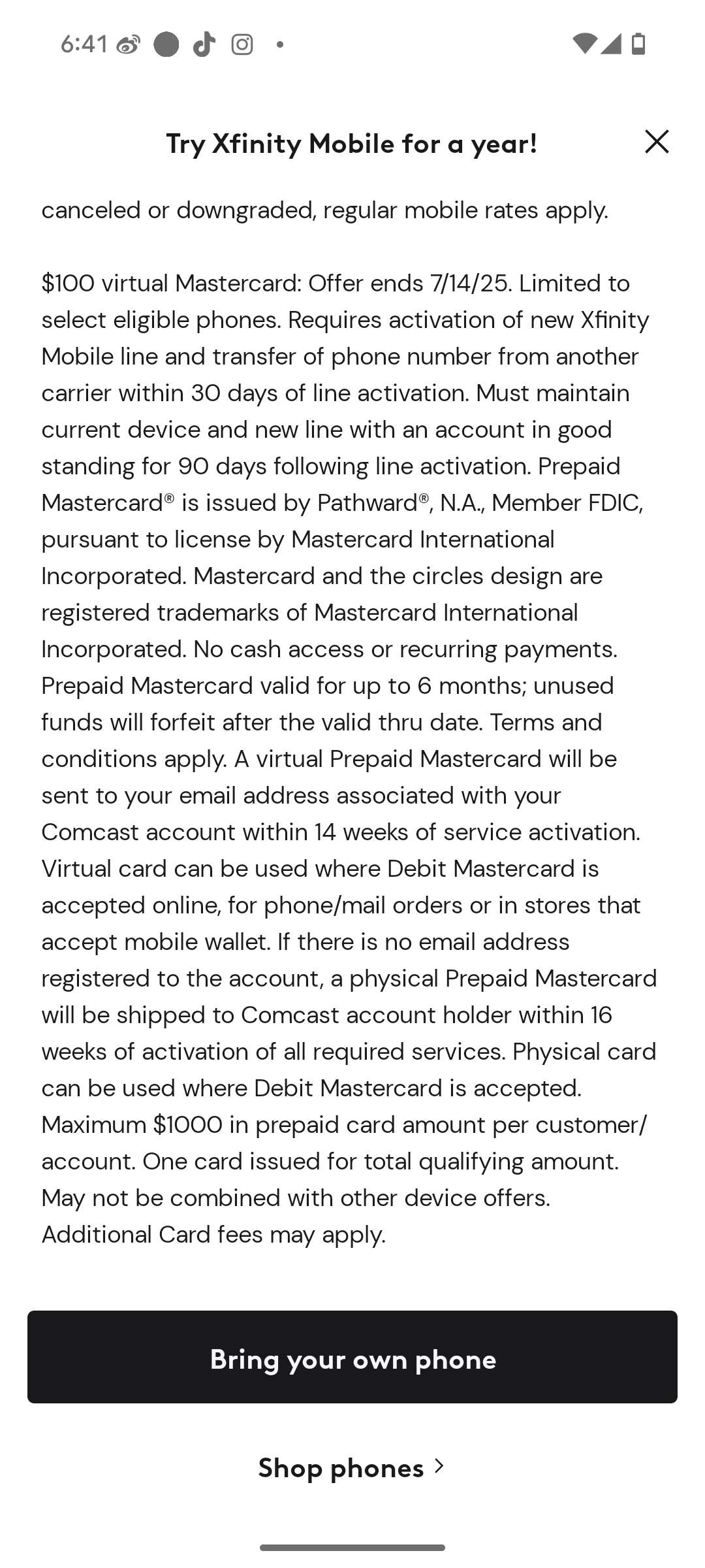 Xfinity Mobile 送1年Unlimited Line + $100 Virtual Master Card，需已有Xfinity ...
