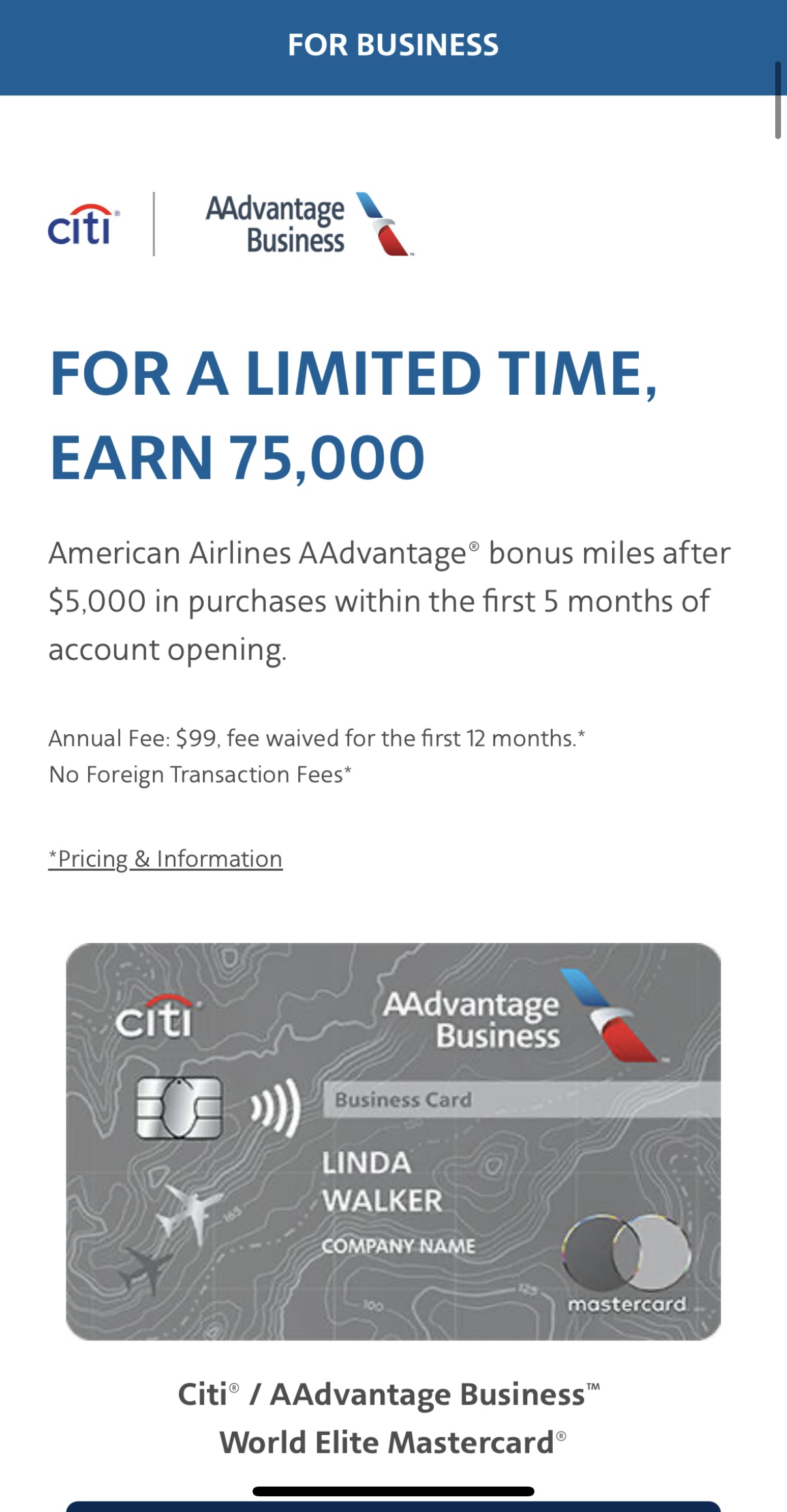 Citi AA BIZ 75K 史高回归 Citi AAdvantage Business Mastercard - 玩卡 - 美卡论坛